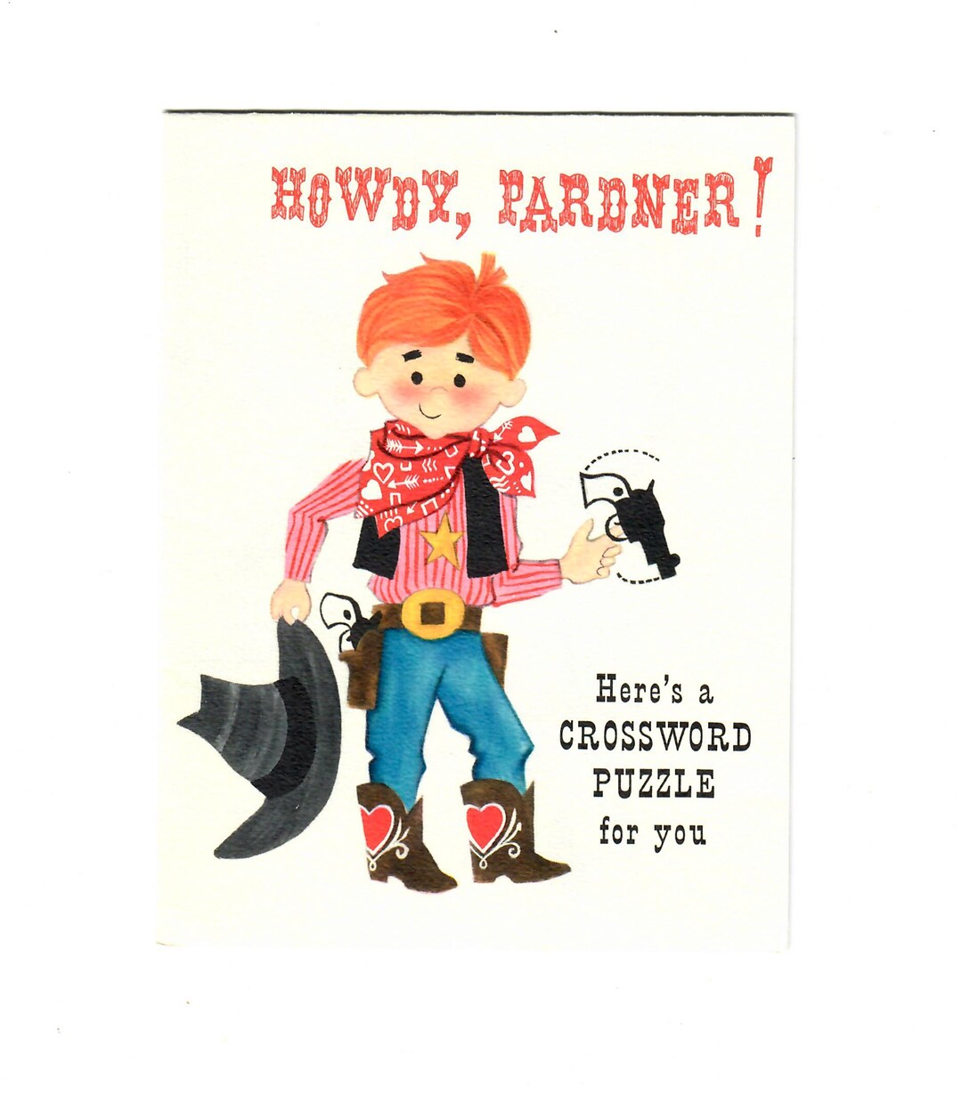 Vintage UNUSED Cowboy Crossword Puzzle Birthday Greeting Card Western ...