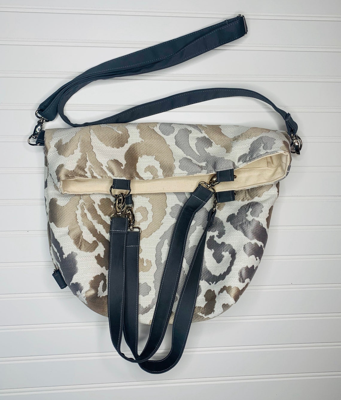 Silver Gray and Beige Convertible Womans Purse, Handmade Bag, Ladies ...