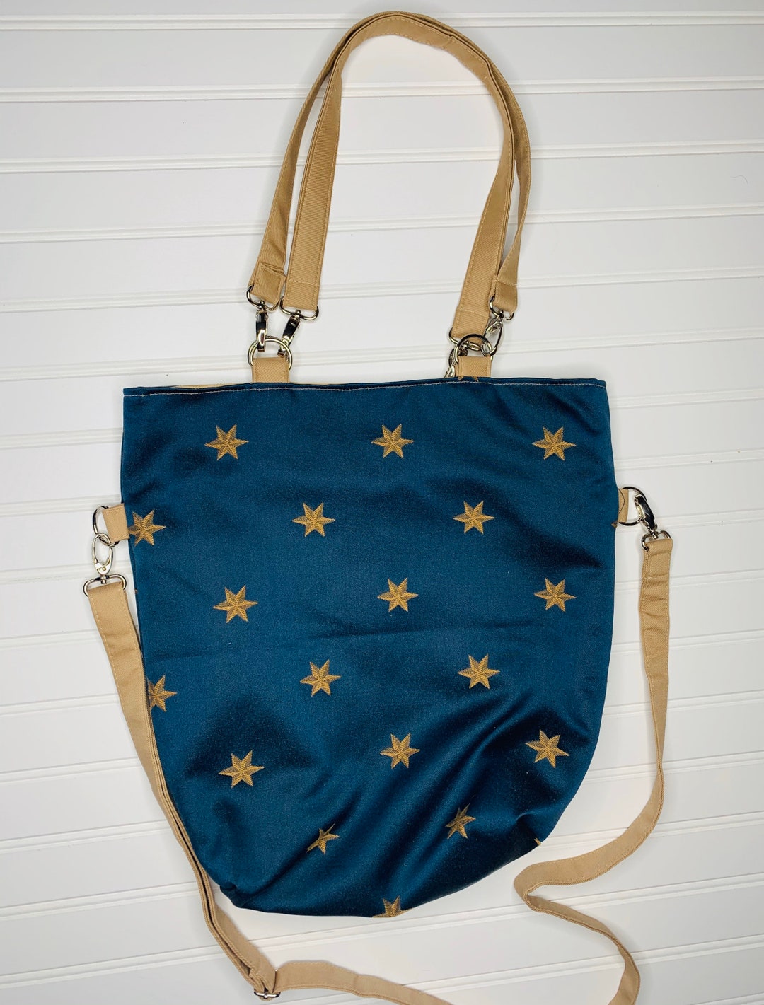 Blue With Gold Stars Convertible Woman's Purse, Handmade Bag, Ladies ...