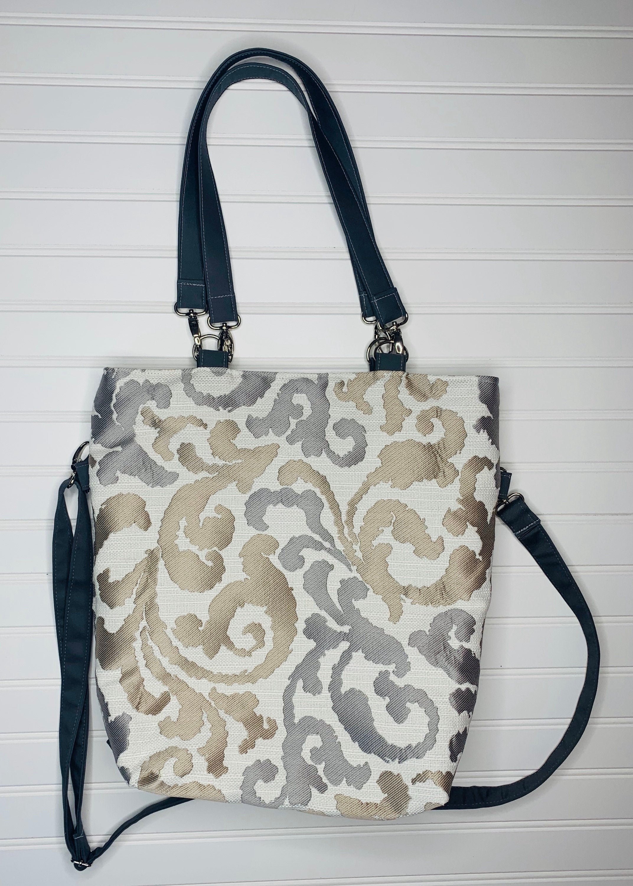 Silver Gray and Beige Convertible Womans Purse, Handmade Bag, Ladies ...
