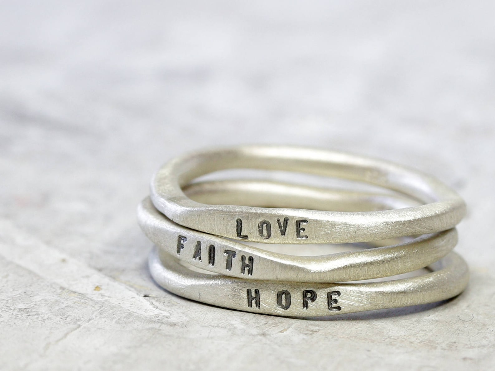 925 Silver Rings Set Faith Love Hope, Personalized Rings With Engraving ...