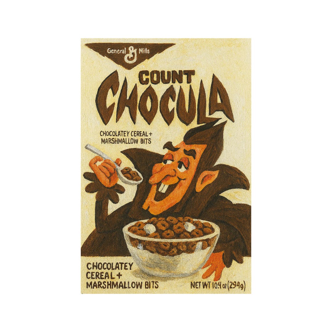 Vintage Count Chocula Cereal Box Art Print | Retro Kitchen, Halloween ...