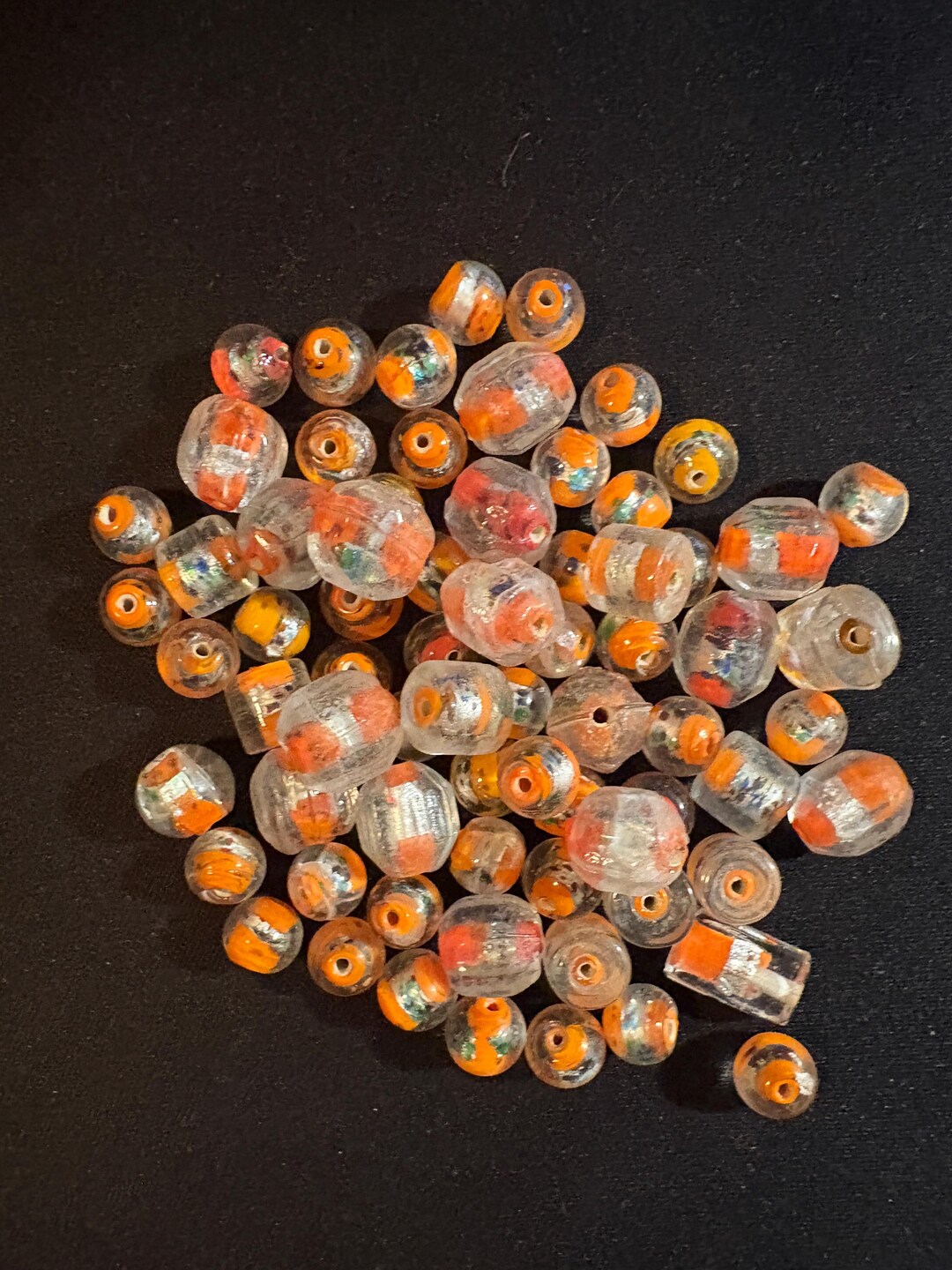 100 Grams - Glass Beads - (E441) Foil Design Fancy 5-10mm, Orange - Etsy