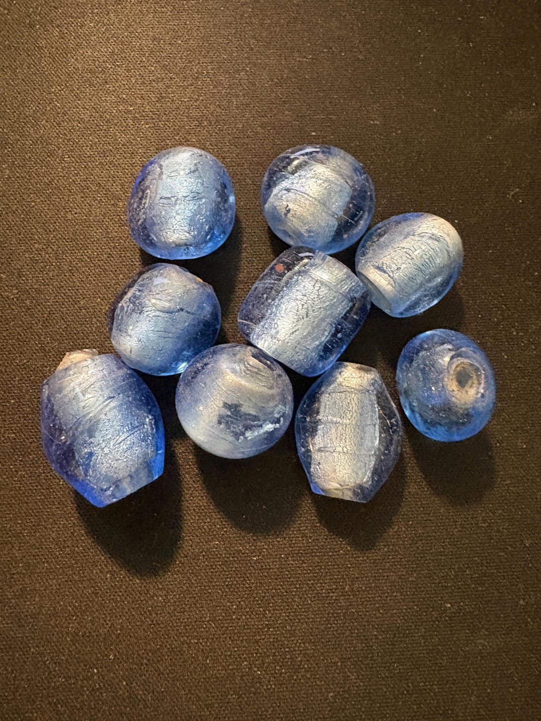 9 Large Hole Glass Beads, Light Blue Lamp Work, Furnace Beads (E357 ...