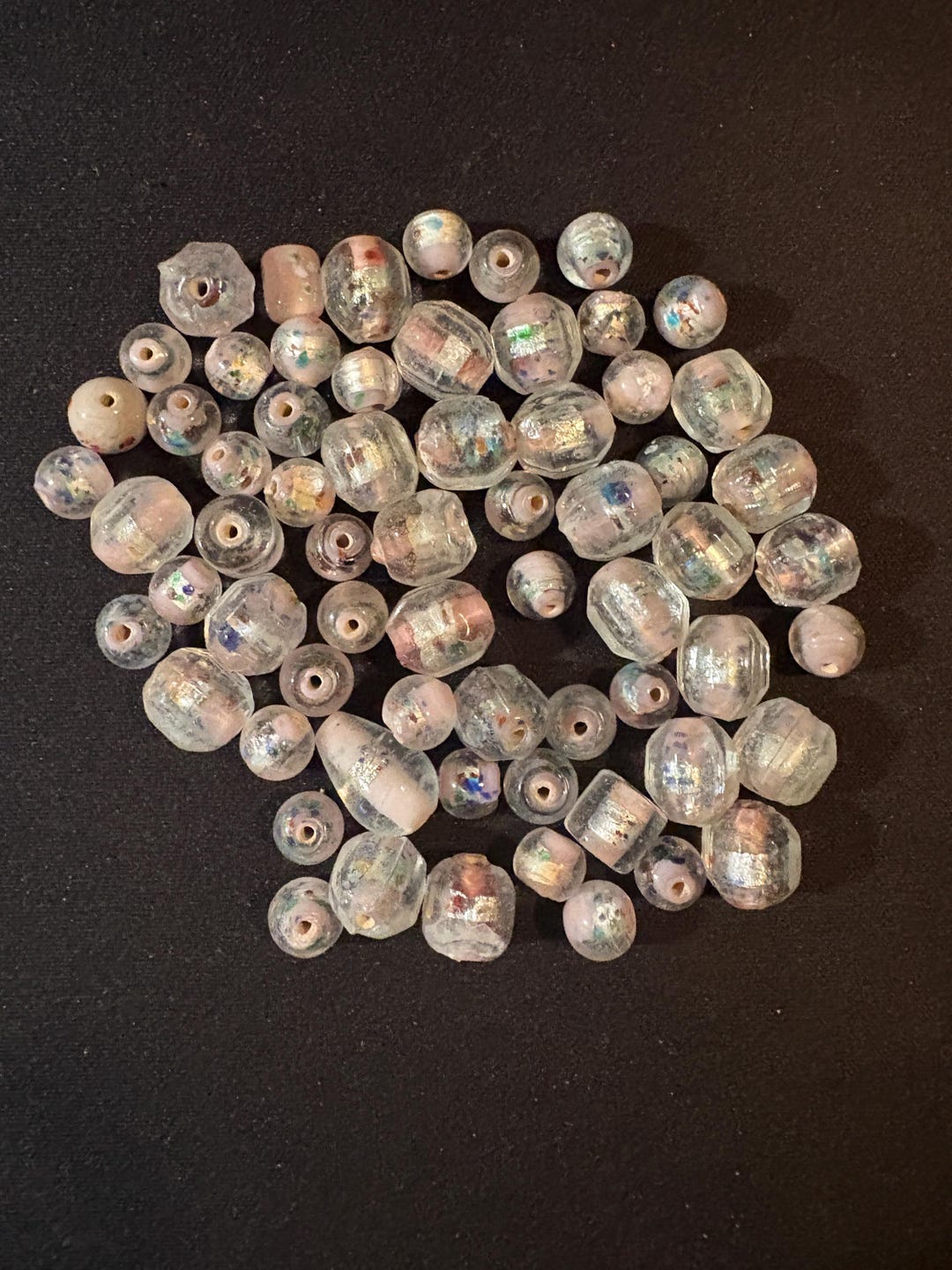 100 Grams - Glass Beads - (E437) Foil Design Fancy 5-10mm, Light Pink ...