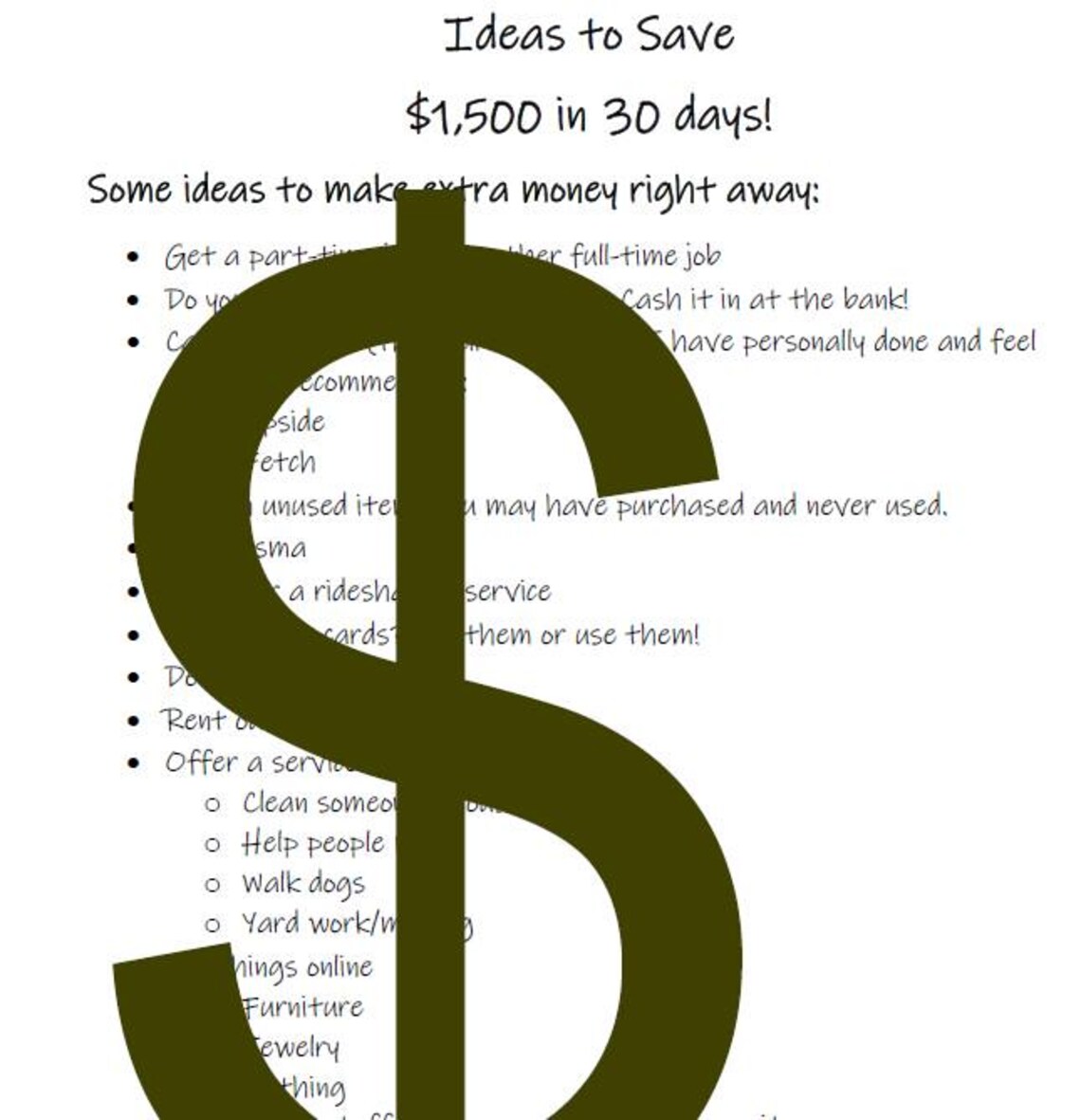 1,500 Dollar Savings Challenge Tracker With Income Ideas - Etsy