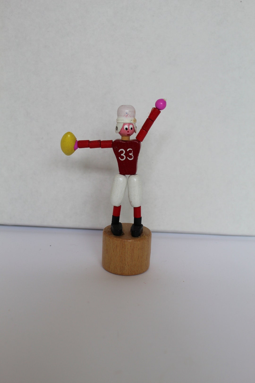 Vintage Football Player Wooden Puppet Collapsible Finger Push Toy 1950 ...