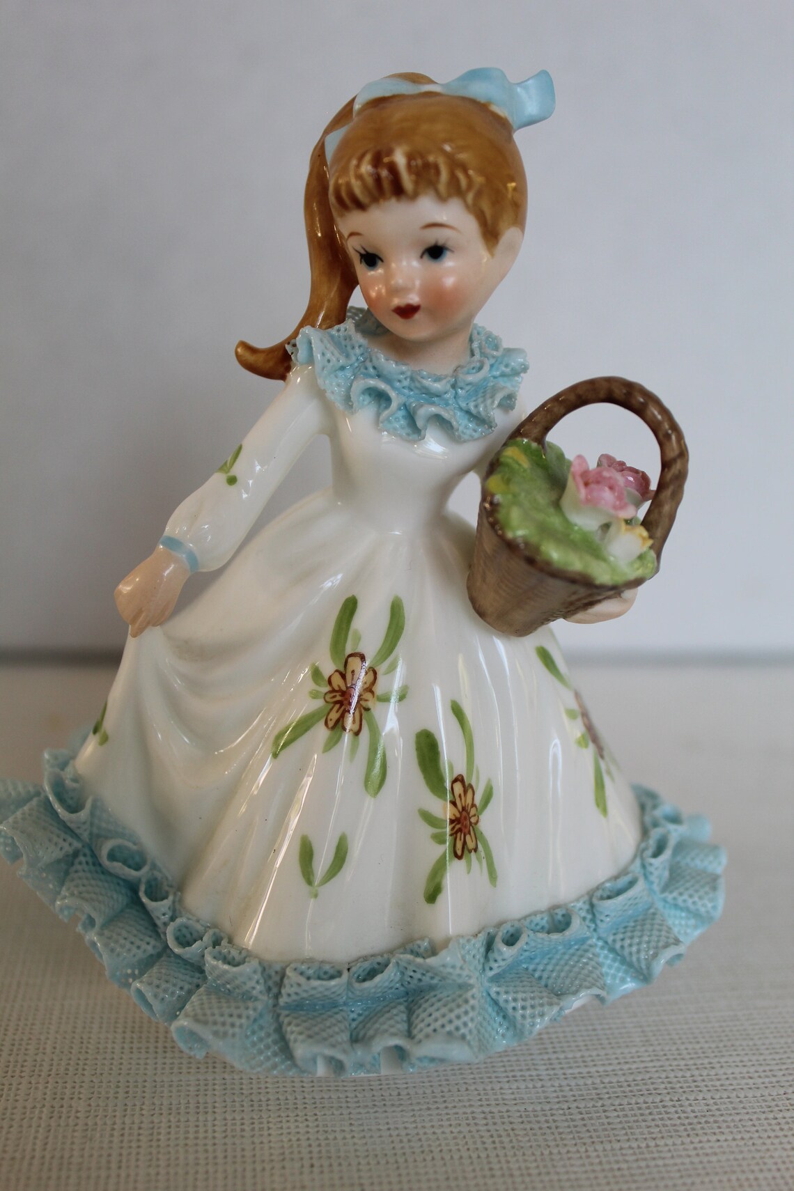 Vintage Lefton Figurine Girl With Flower Basket and Lace - Etsy