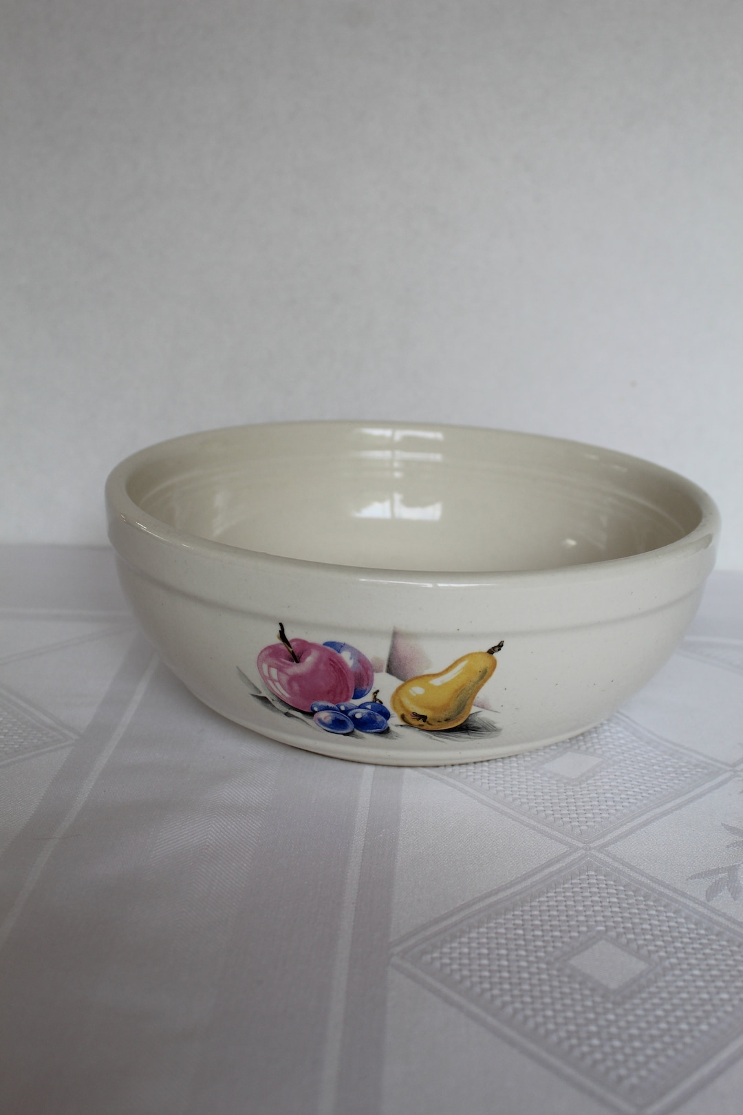 Vintage Knowles Utility Ware Bowl Fruit Design Pear, Grapes, Apple - Etsy
