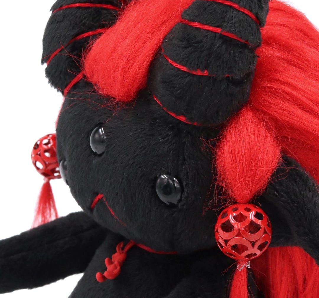 Japanese Oni Inspired Black 3 Eyed Monster With Black Horns Red Hair ...