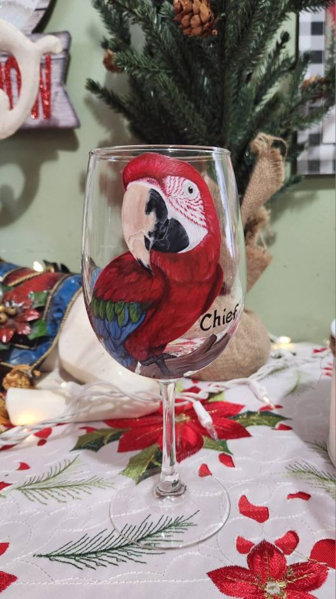 Greenwing Macaw Parrot Wine Glass Hand Painted - Etsy