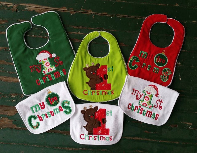Baby's First Bib My 1st Christmas First Year Baby Bibs - Etsy
