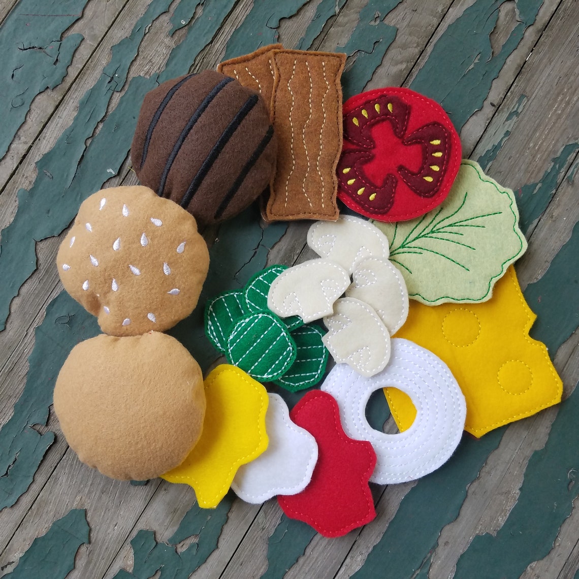Play Food Felt Food Cheeseburger Play Set Smiley Bun - Etsy
