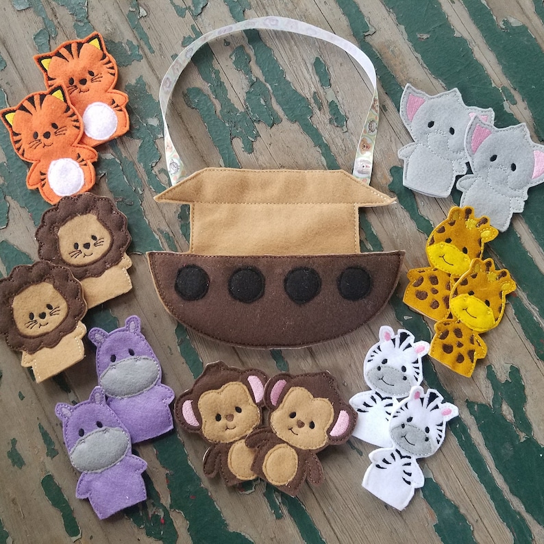 Felt Noah's Ark Finger Puppets: Animals & Ark Carrying Case - Etsy