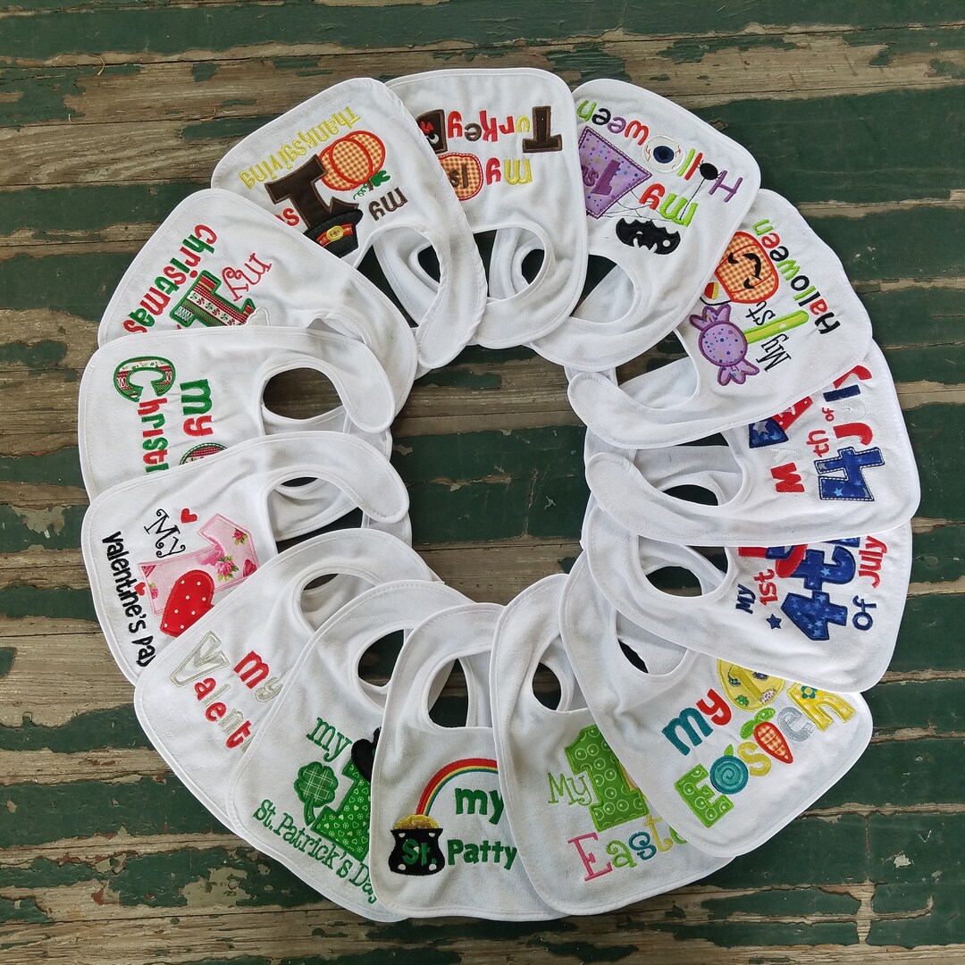 Baby's First Year Holiday Bib Set: Appliqued Celebration Bibs - Etsy