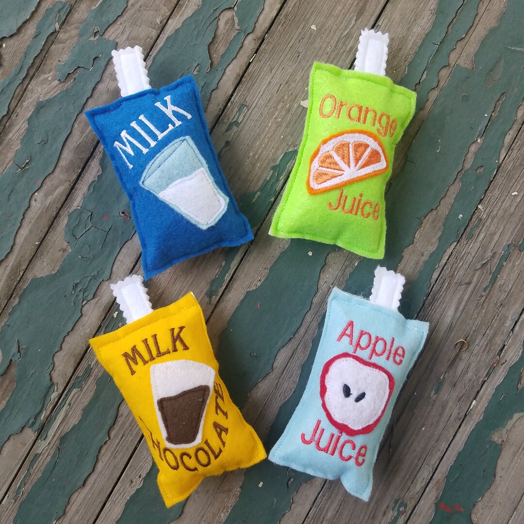 Play Food , Felt Food , Assorted Drink Box Play Set , Play Apple Juice ...