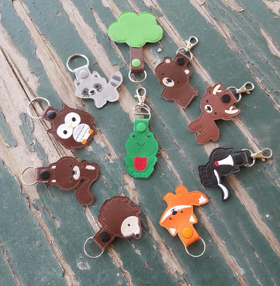 Embroidered Woodland Animal Key Fob: Vinyl Snap Tab Keychain - Etsy