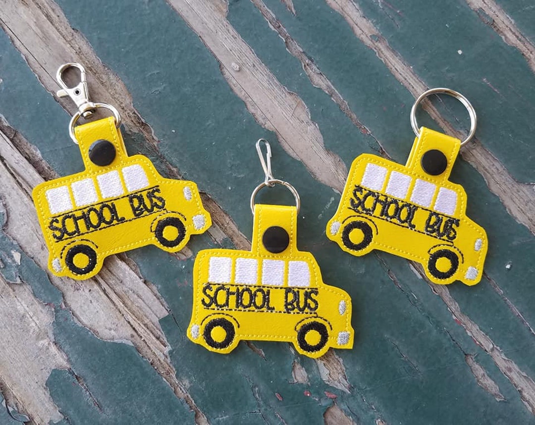 School Bus Key Fob: Embroidered Vinyl Snap Tab Key Chain - Etsy