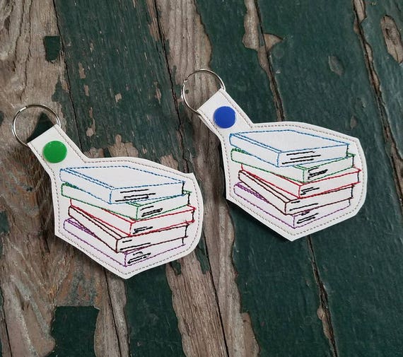 Key Fob Key Chain Snap Tab Embroidered Vinyl Book Stack | Etsy