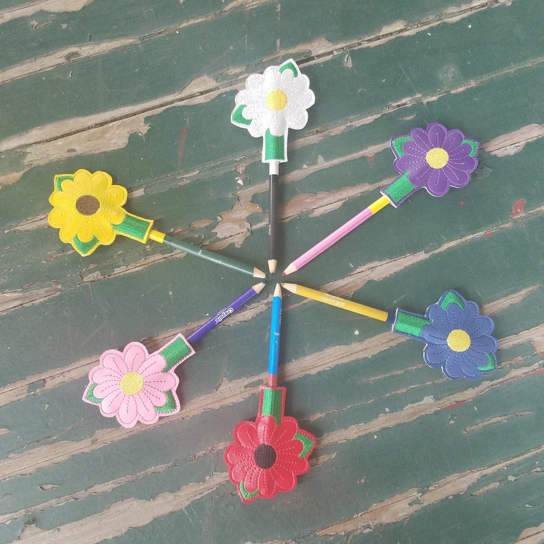 Pencil Topper Embroidered Flower Daisy Topper Marine - Etsy