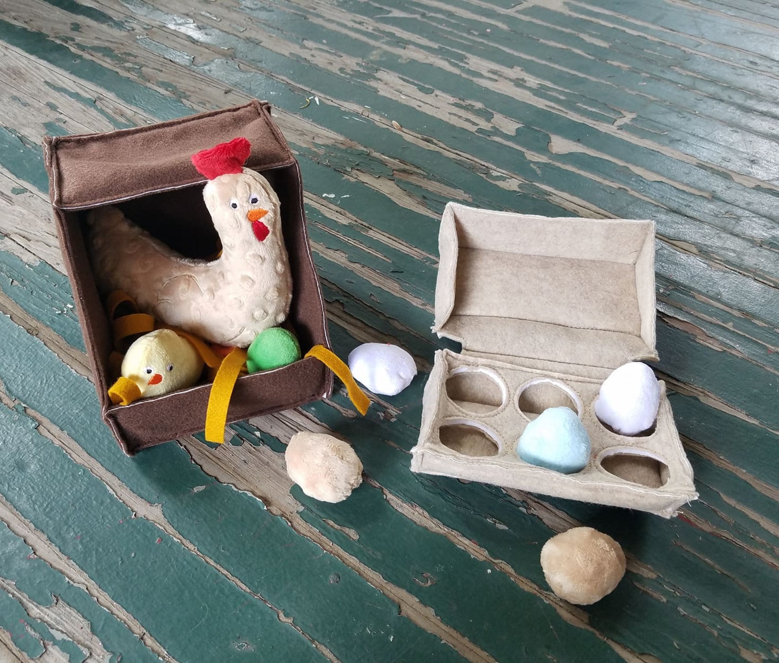 Plush Stuffed Chicken Play Set Hens Chicks Eggs Carton | Etsy