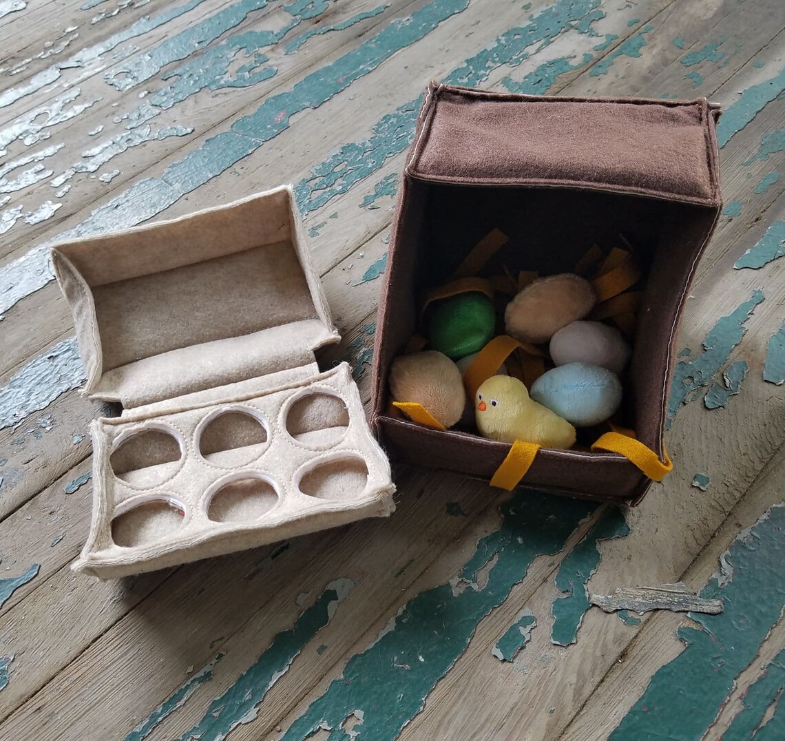 Plush Stuffed Chicken Play Set Hens Chicks Eggs Carton | Etsy