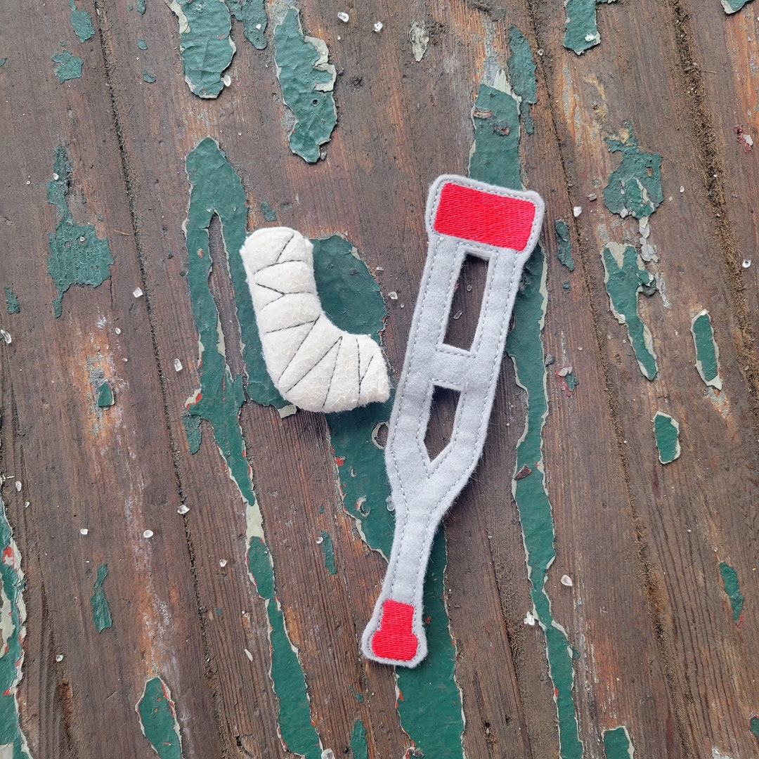Embroidered Fleece/felt Doll Cast & Crutch , Play Cast , Felt Crutch ...