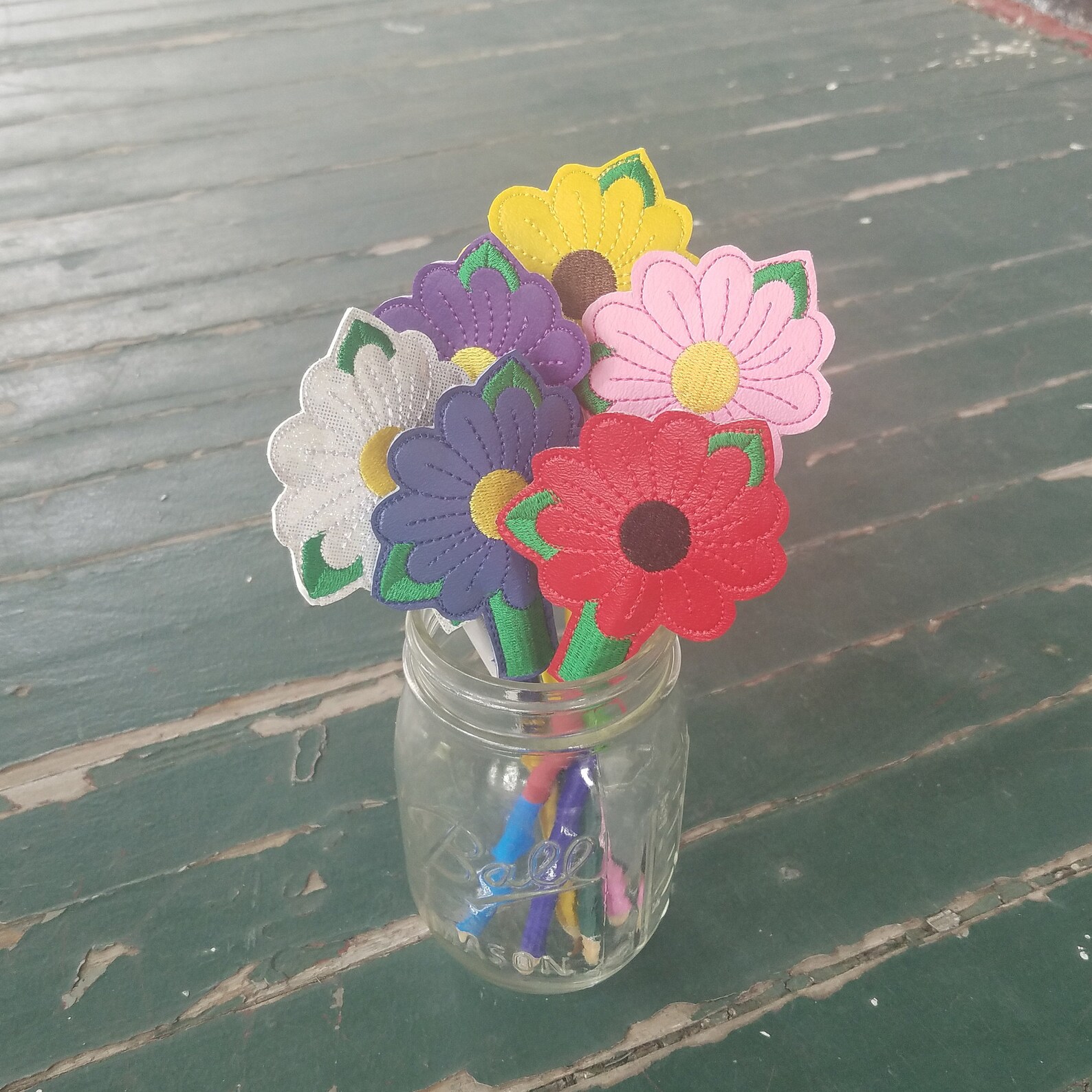 Pencil Topper Embroidered Flower Daisy Topper Marine - Etsy