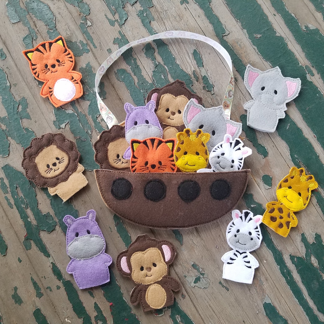 Felt Noah's Ark Finger Puppets: Animals & Ark Carrying Case - Etsy