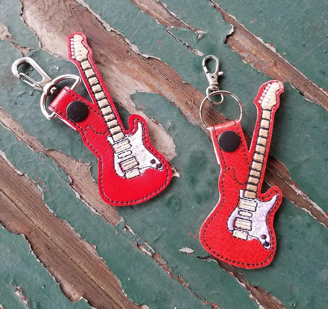 Embroidered Electric Guitar Key Fob: Snap Tab Musician Gift - Etsy