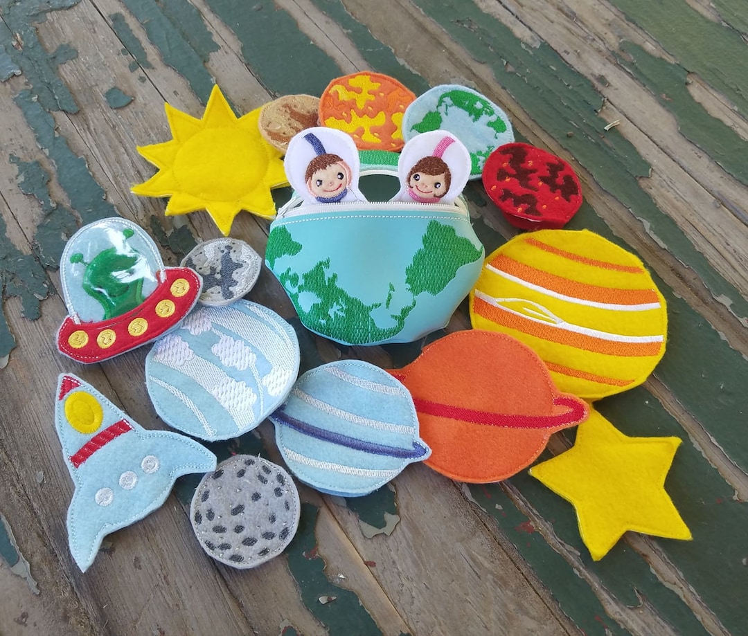 Solar System Finger Puppet Play Set , Optional Earth Shaped Case ...