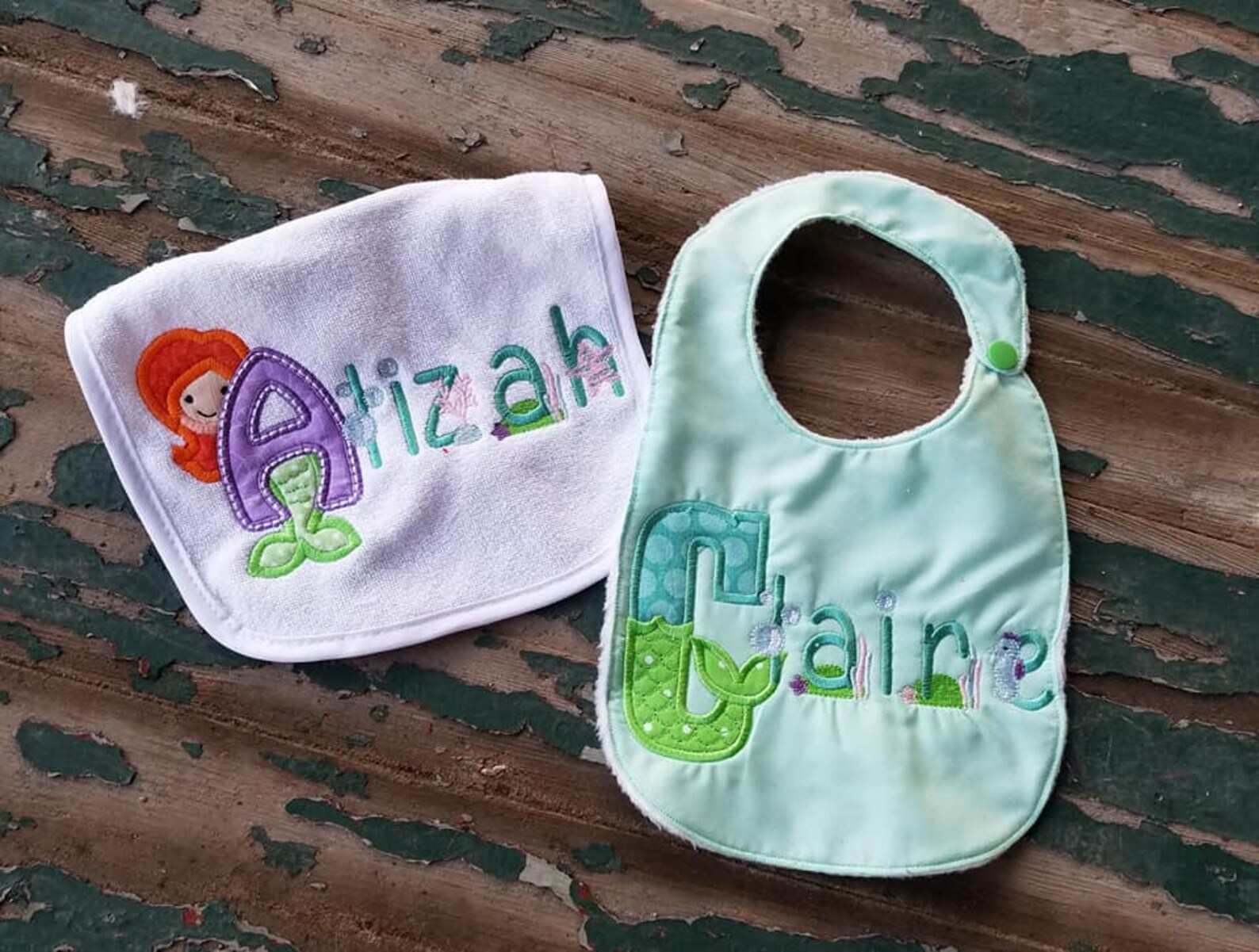 Baby Bib Baby Gift Mermaid Bib Applique Mermaid Initial - Etsy