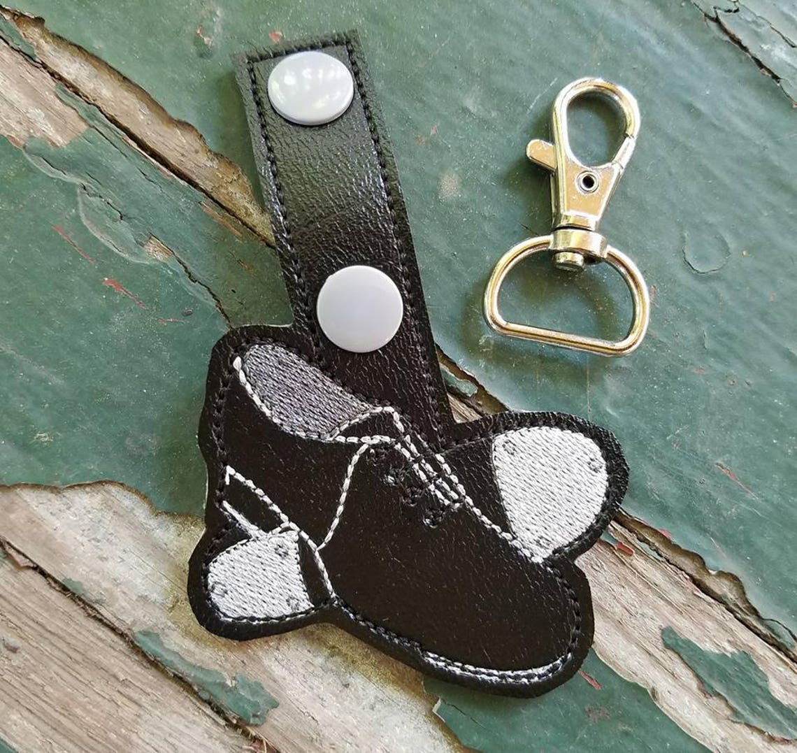 Key Fob Key Chain Snap Tab Embroidered Vinyl Tap Shoe - Etsy