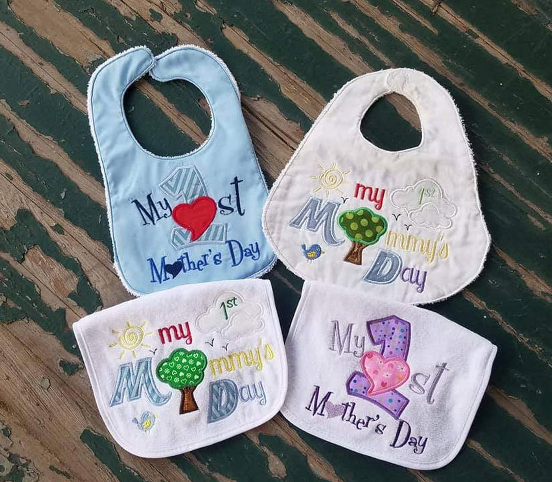 Embroidered Baby Bib: My 1st Mother's Day Appliqued Bib - Etsy