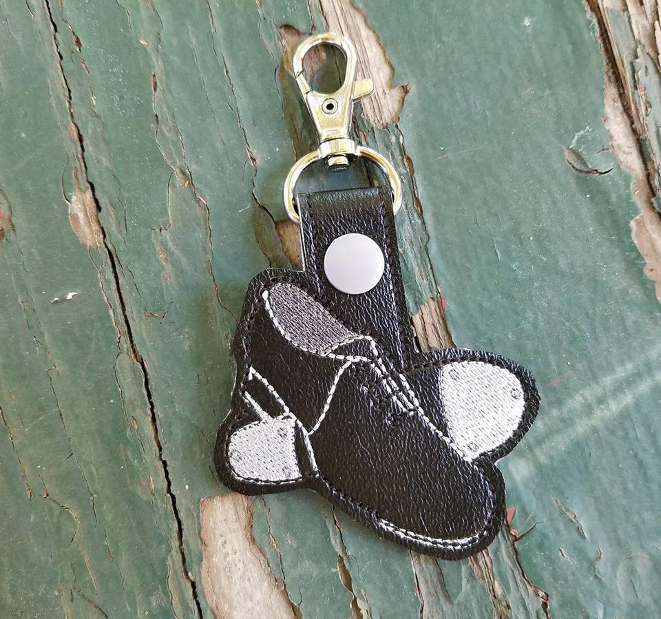 Key Fob Key Chain Snap Tab Embroidered Vinyl Tap Shoe - Etsy