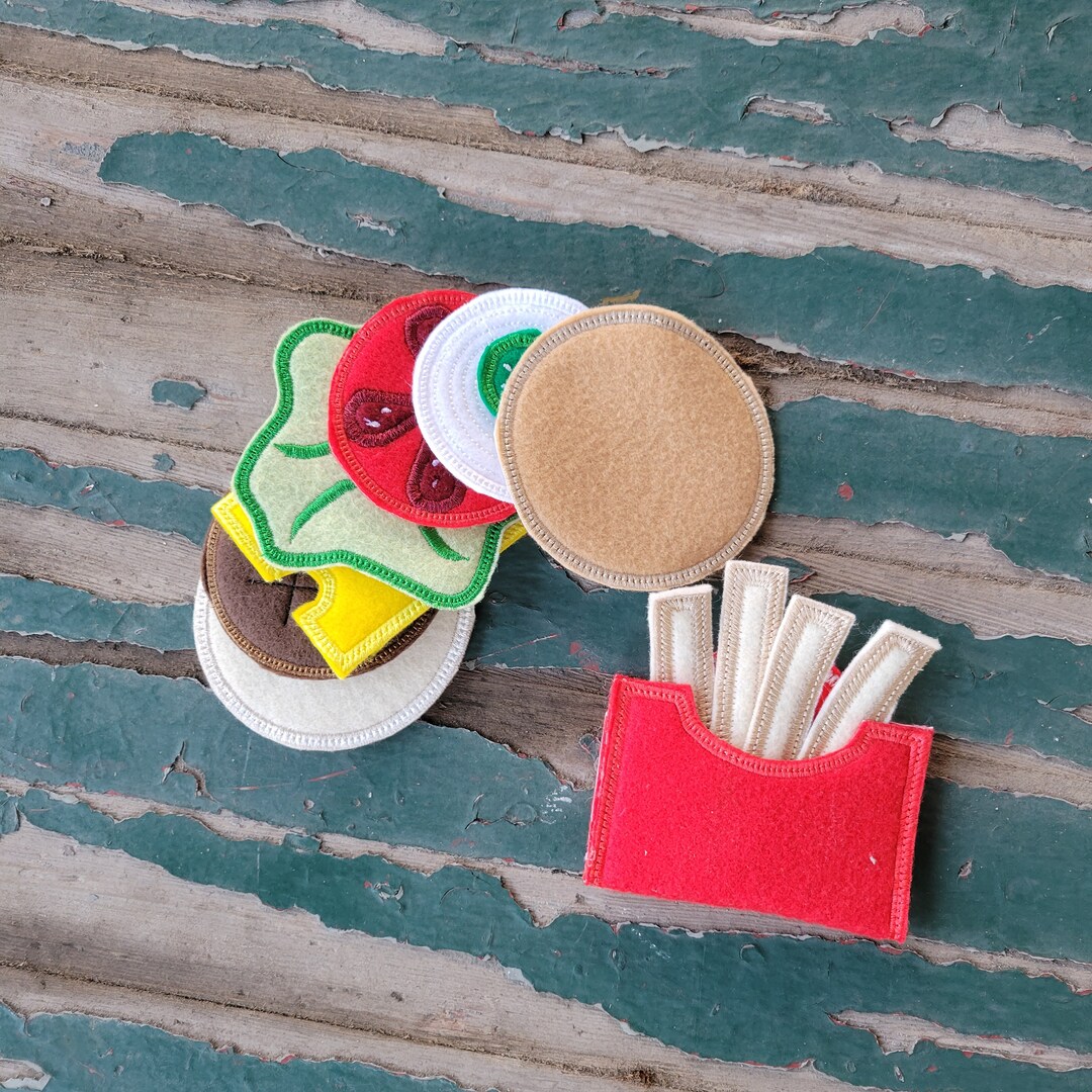 Play Food , Felt Food , Burger and Fries Pretend Play Set , Bun ...