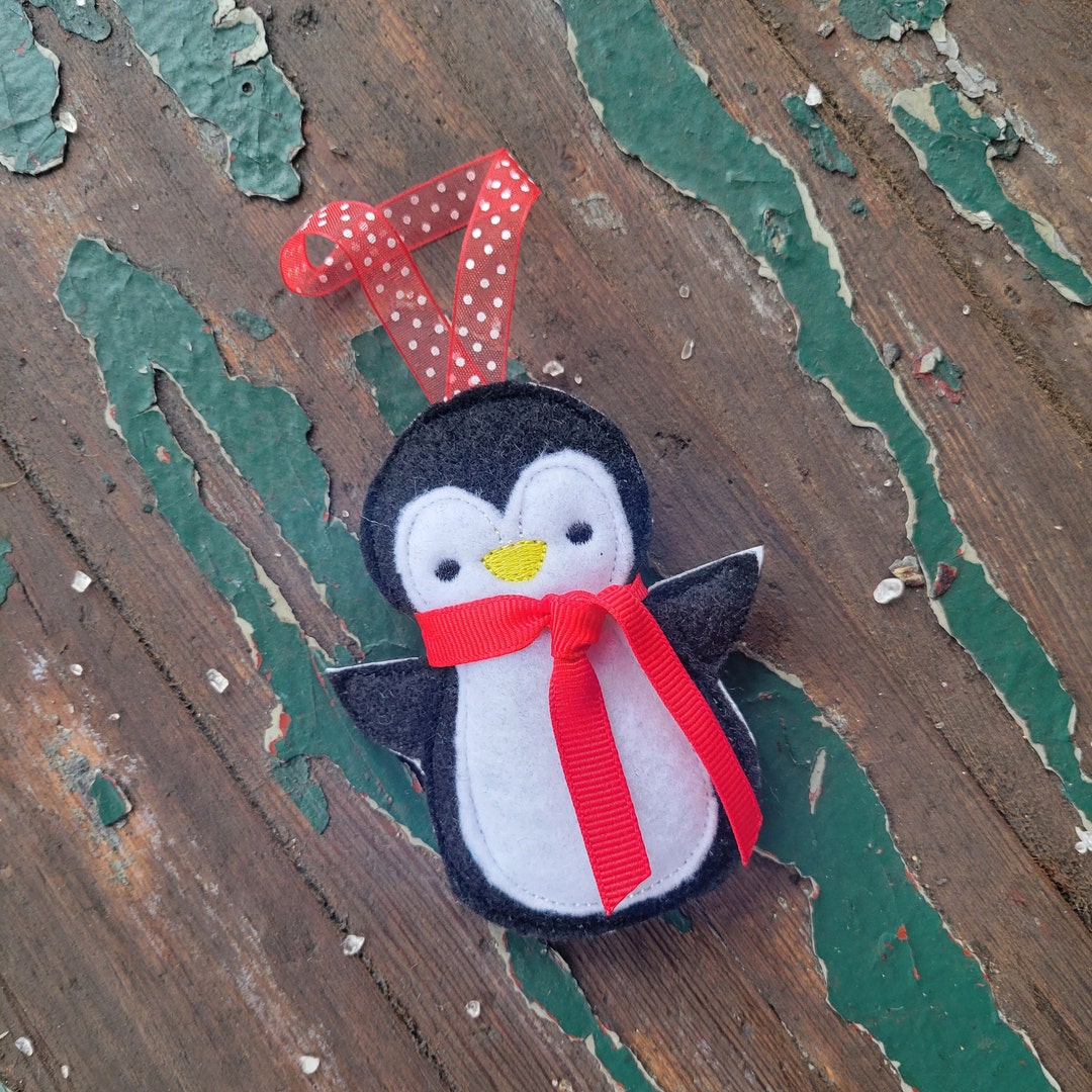 Ornament , Embroidered Felt Penguin , Penguin Christmas Ornament, Felt ...