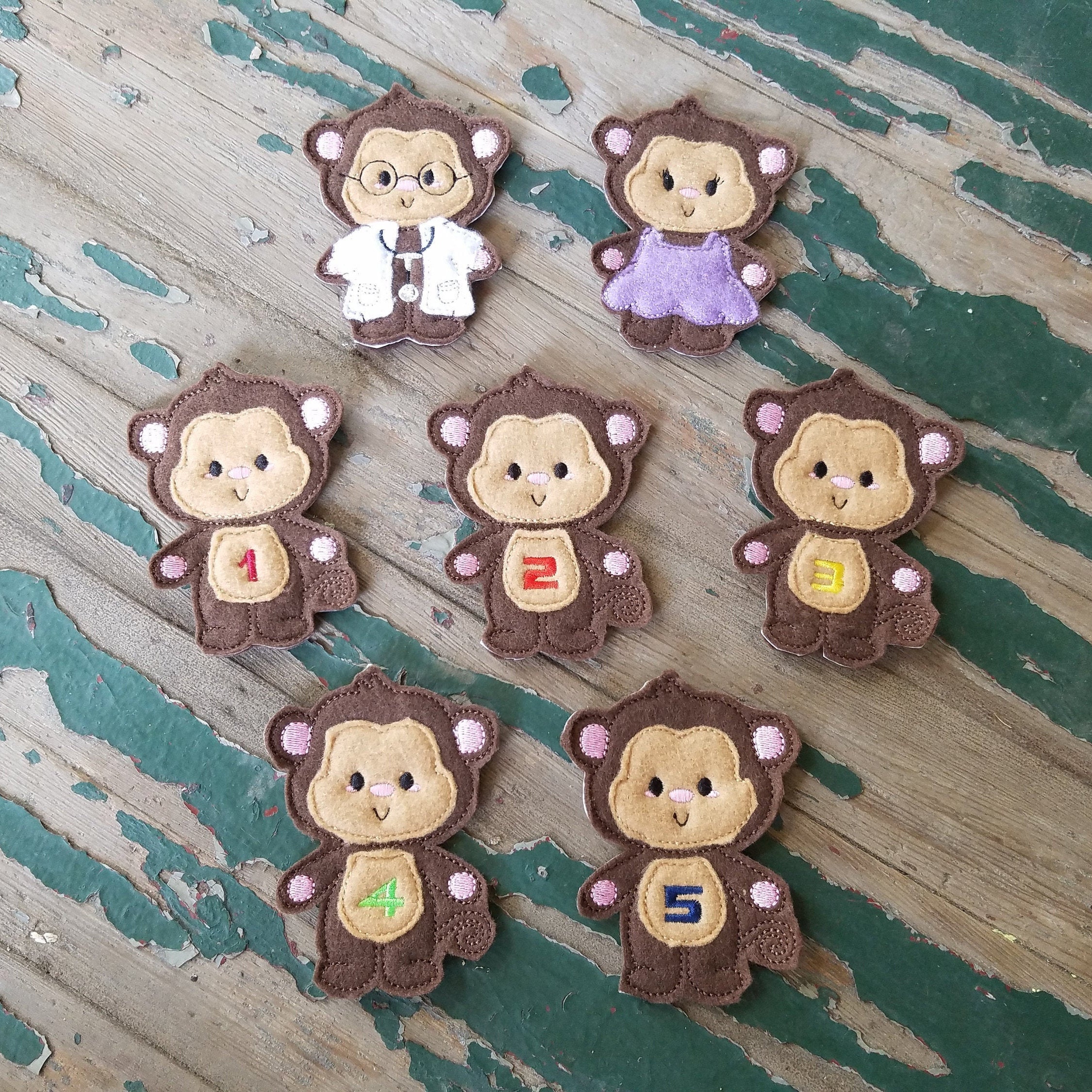 5 Little Monkeys Finger Puppets Monkeys Felt Play Set Sold - Etsy