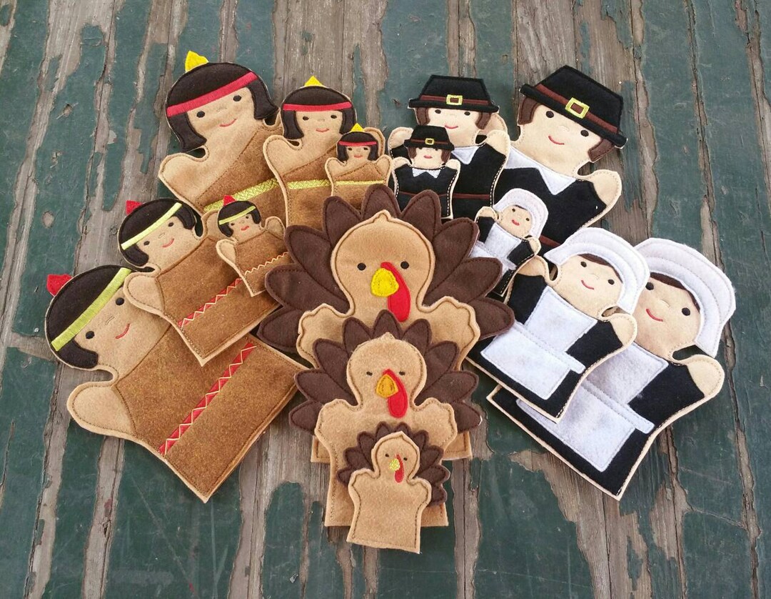 Thanksgiving Felt Puppet Set: Native American, Pilgrim, Turkey - Etsy