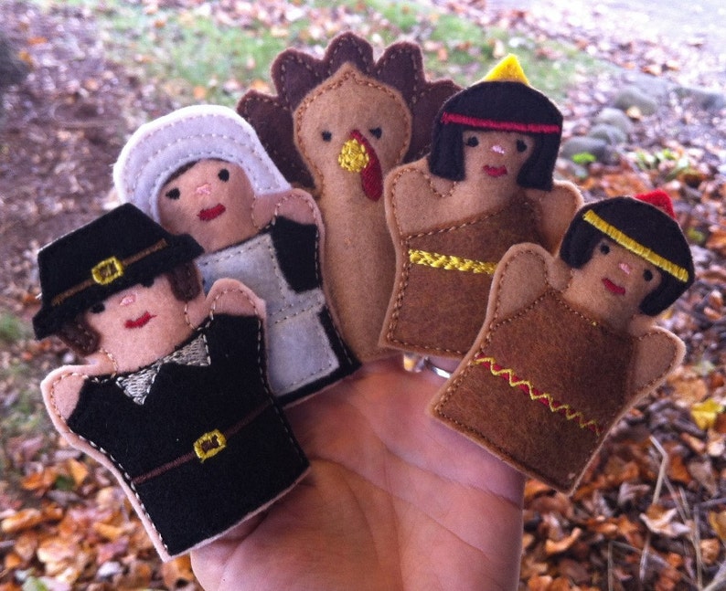 Thanksgiving Felt Puppet Set: Native American, Pilgrim, Turkey - Etsy