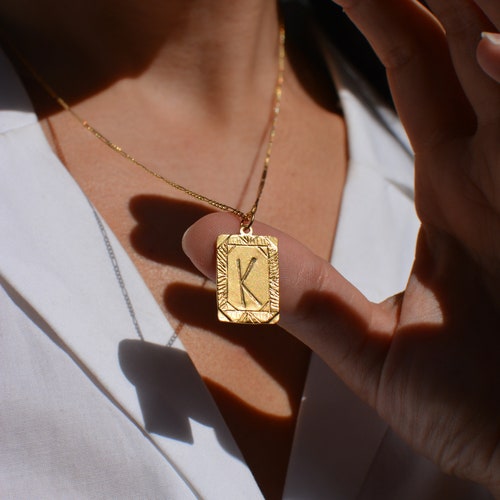 18K GOLD FILLED Initial Necklace Square Initial Letter - Etsy