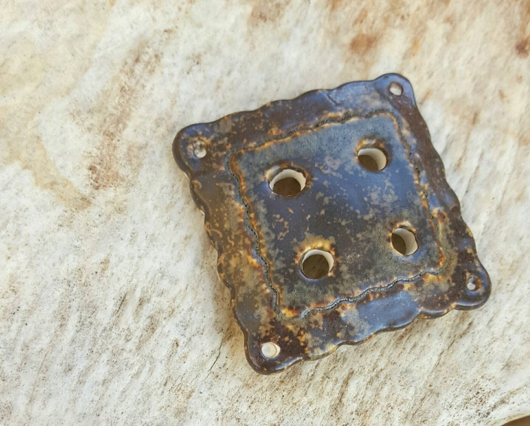 Rustic Artisan Square Button Large, Ceramic, Handcrafted, Bead, Button ...