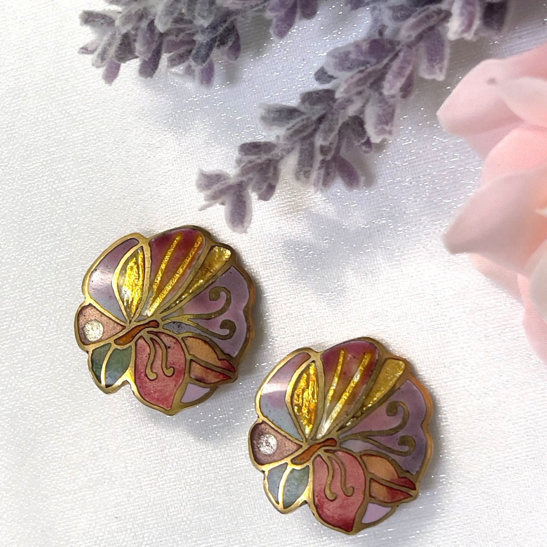 Vintage David Kuo Beverly Hills Champlevé Cloisonné Butterfly Floral ...