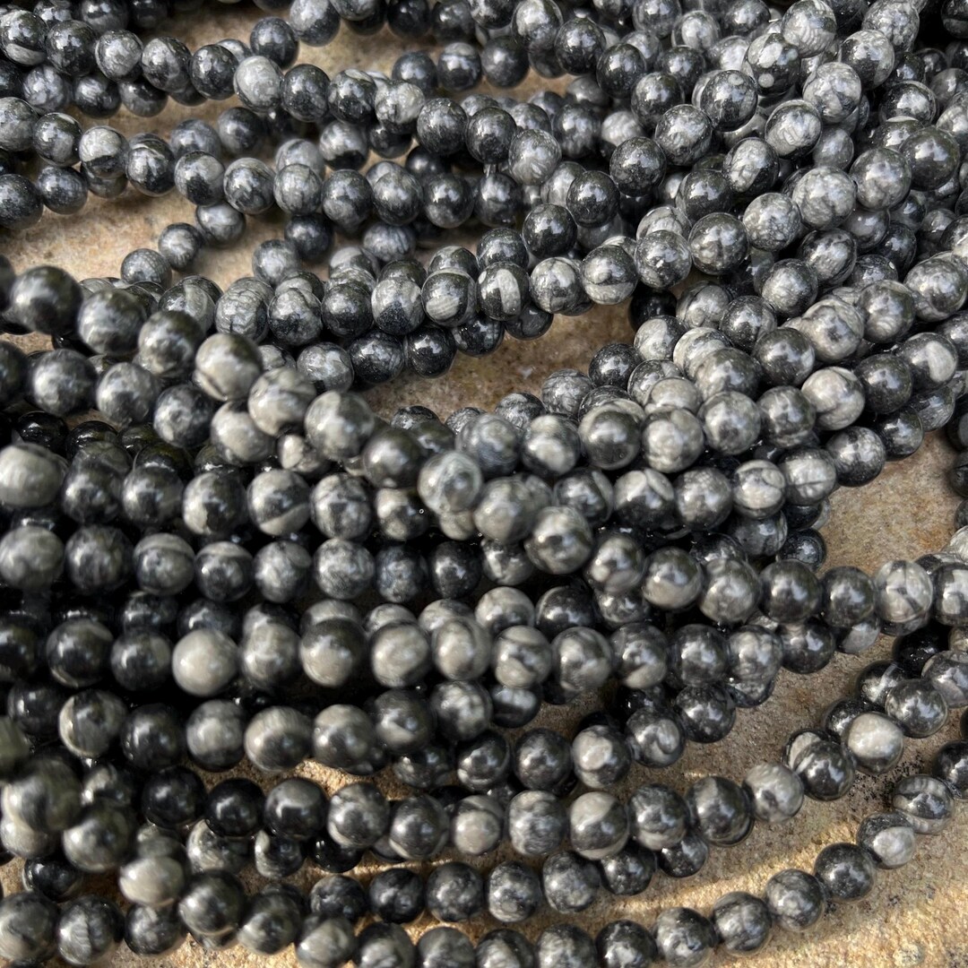 Perle di marmo di Kilkenny da 6 mm, calcare fossile di Kilkenny, calcare nero. Pietra preziosa ...