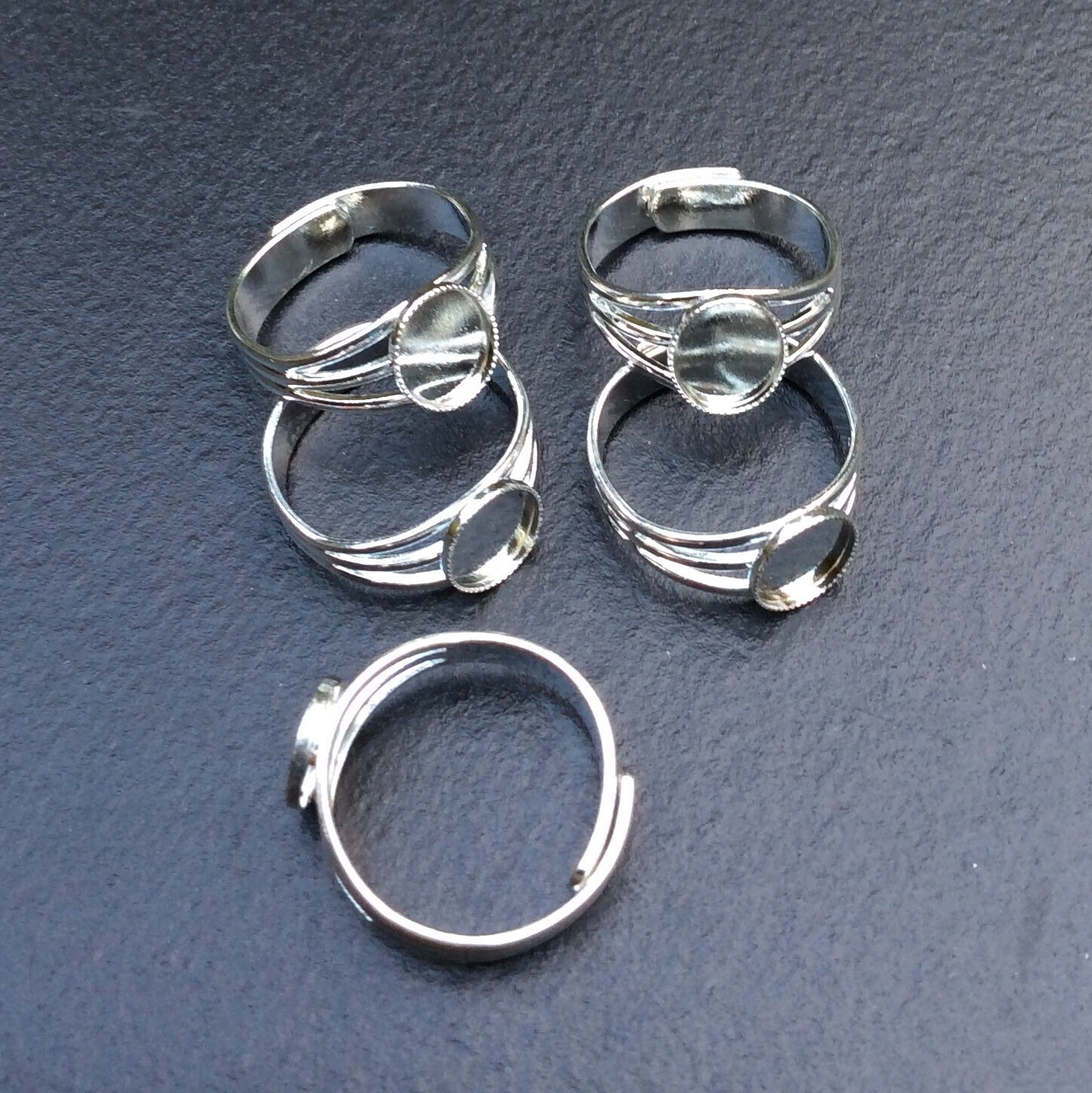 Adjustable ring shank blank for cabochon. Silver plated ring | Etsy