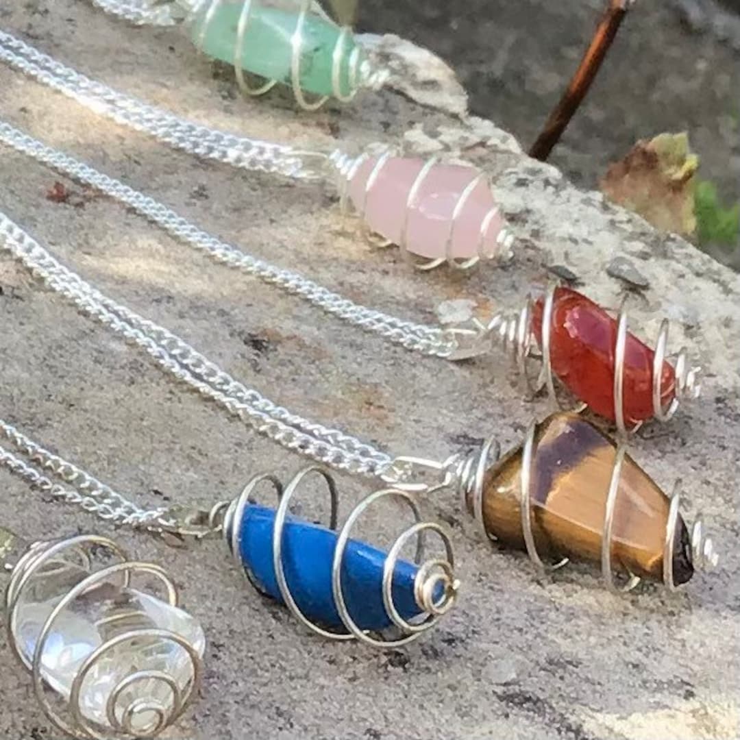 Gemstone Pendant in Cage. Tumbled Stone High Quality Healing Crystals ...