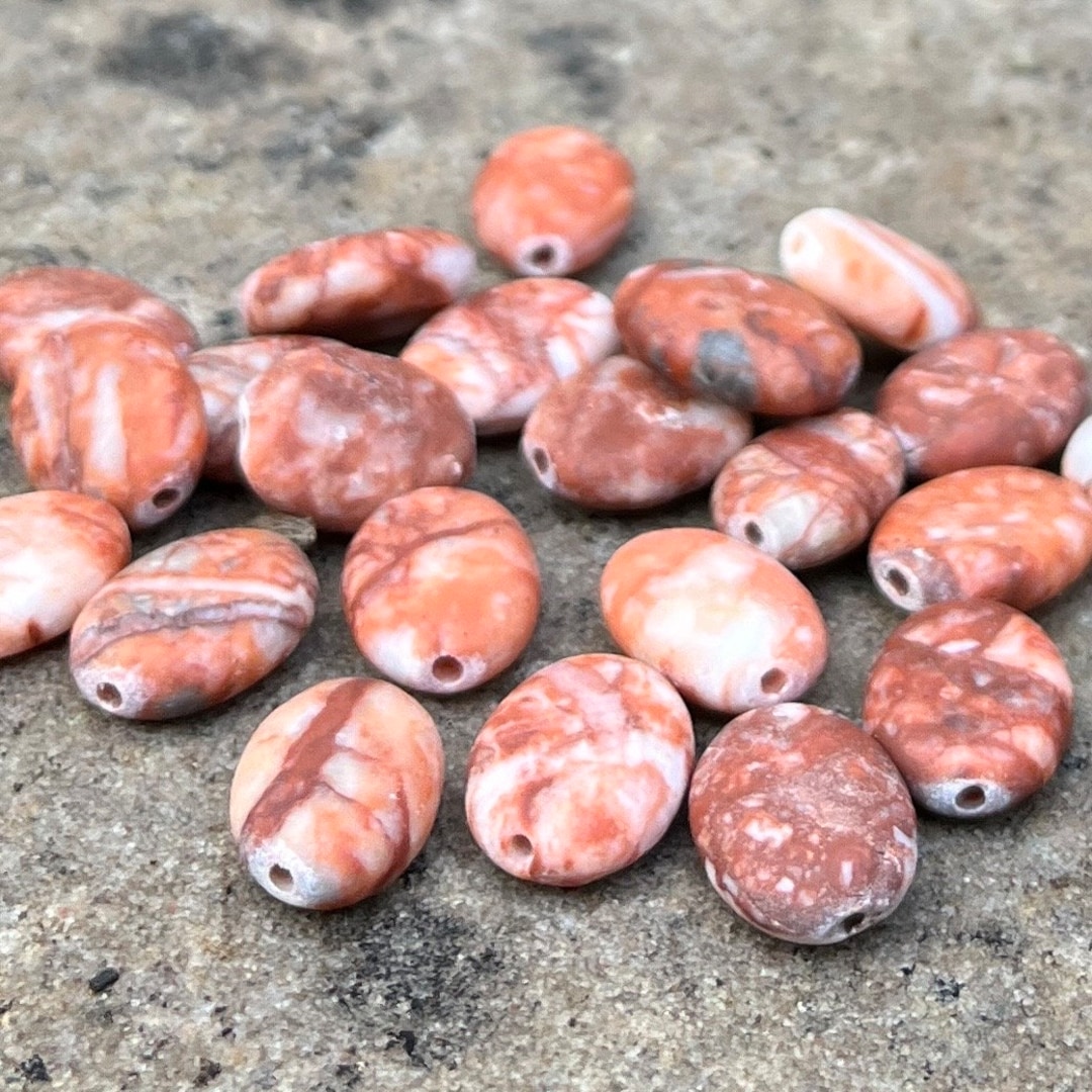 Cork Marble Beads 15x11 Mm Flat Oval Beads. Red Marble Gemstone ...