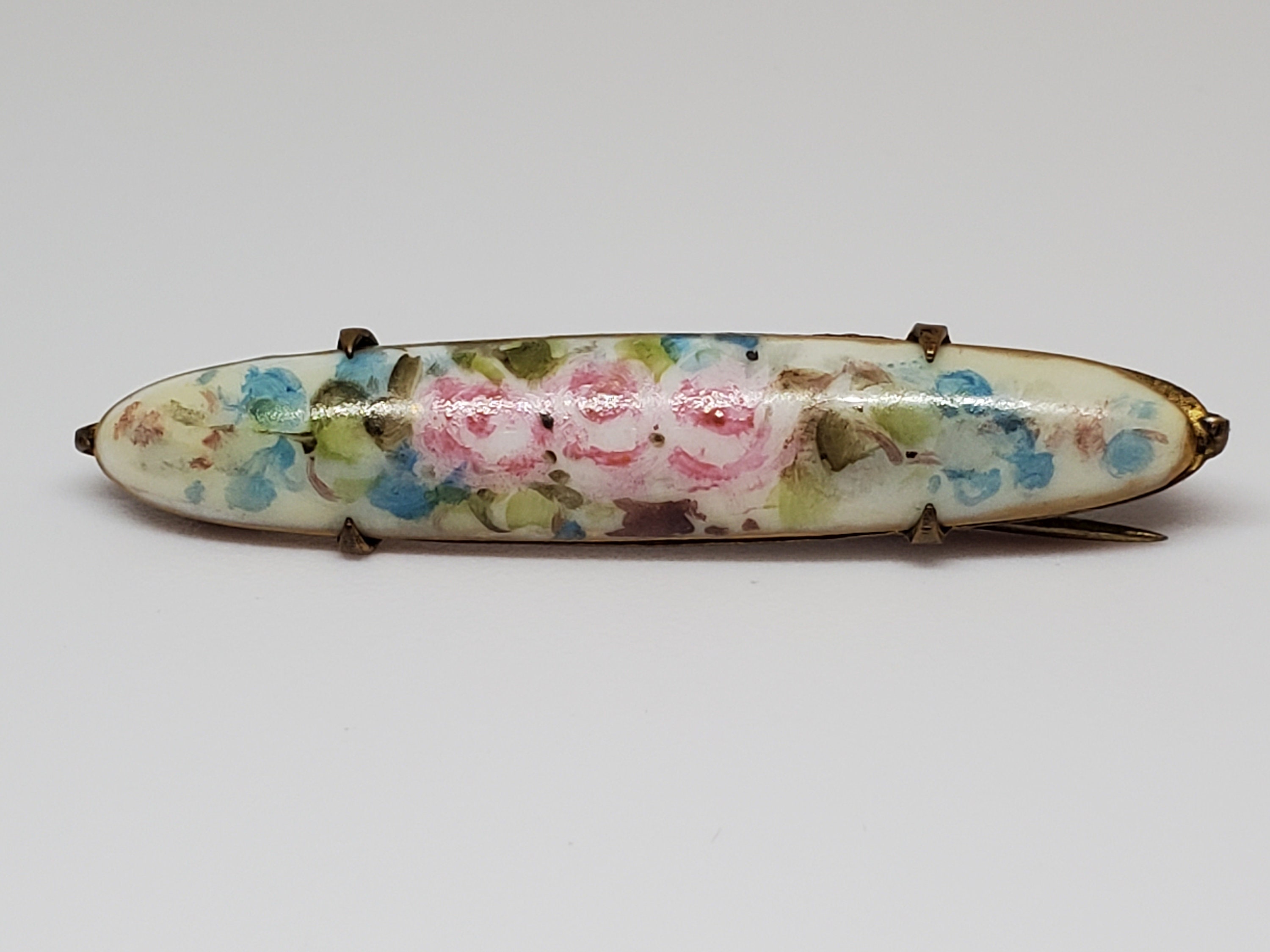 Victorian Hand Painted C Clasp Brooch - Etsy