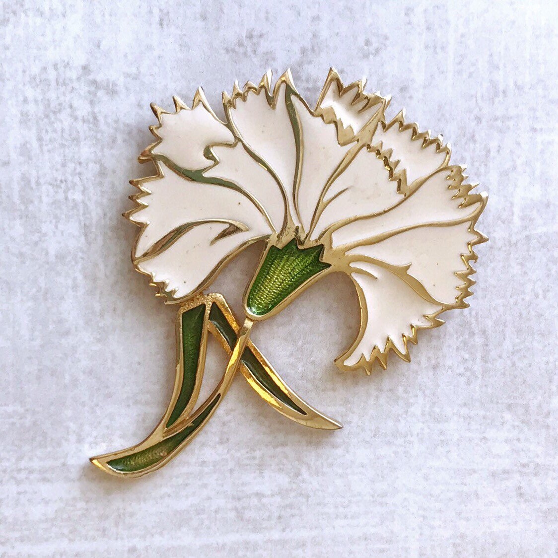 Unique Vintage Large Off-white Enamel and Gold-tone Carnation Flower ...