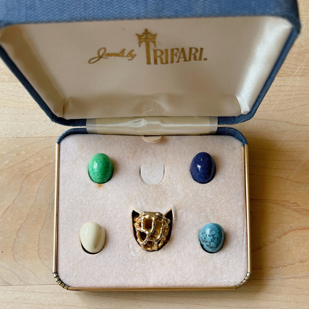 Vintage Crown Trifari Signed Interchangeable Faux Stone Cage Ring ...